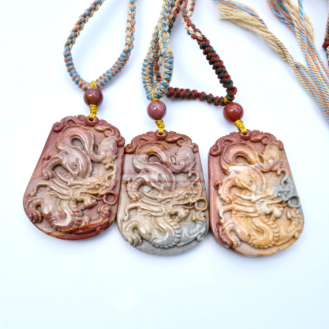 Colorful Dragon Pendant Rope Necklace Ocean Jasper 海洋石 - Etsy