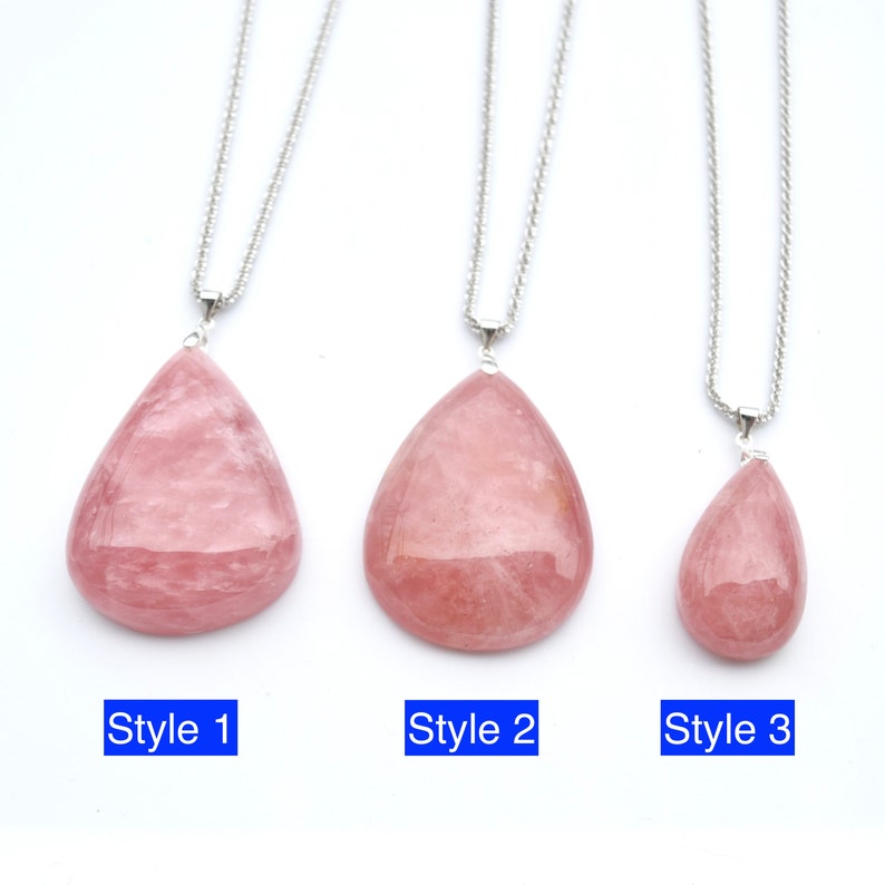 Rose Quartz Teardrop Necklace- Pink Crystal - Stainless Steel Long ...