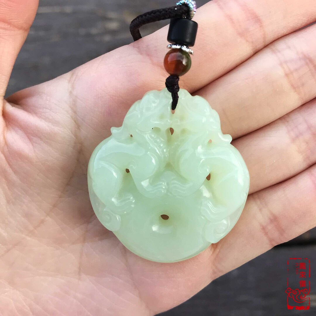 Jade Pixiu貔貅 Peace Buckle Pendant Necklace - Chinese Braided Cord ...