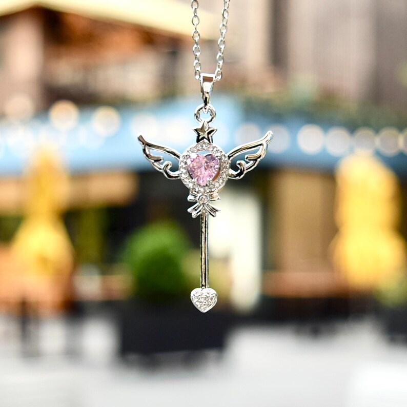 Diamond Angel Wings Charm Necklace - Cubic Zirconia Stainless Steel ...