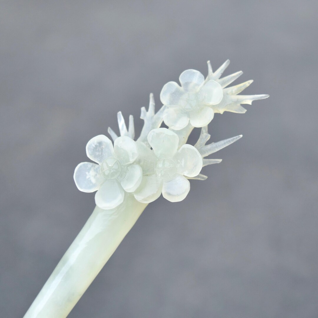 Green Icy Plum Blossom Carved Hairpin - Serpentine Jade Hair Stick - Etsy