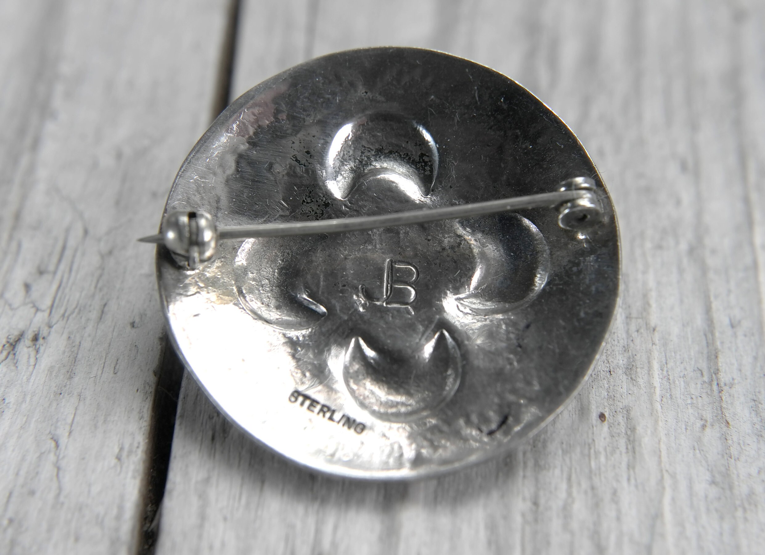 Vintage Navajo Silver and Coral Stampwork Brooch Marked JB - Etsy