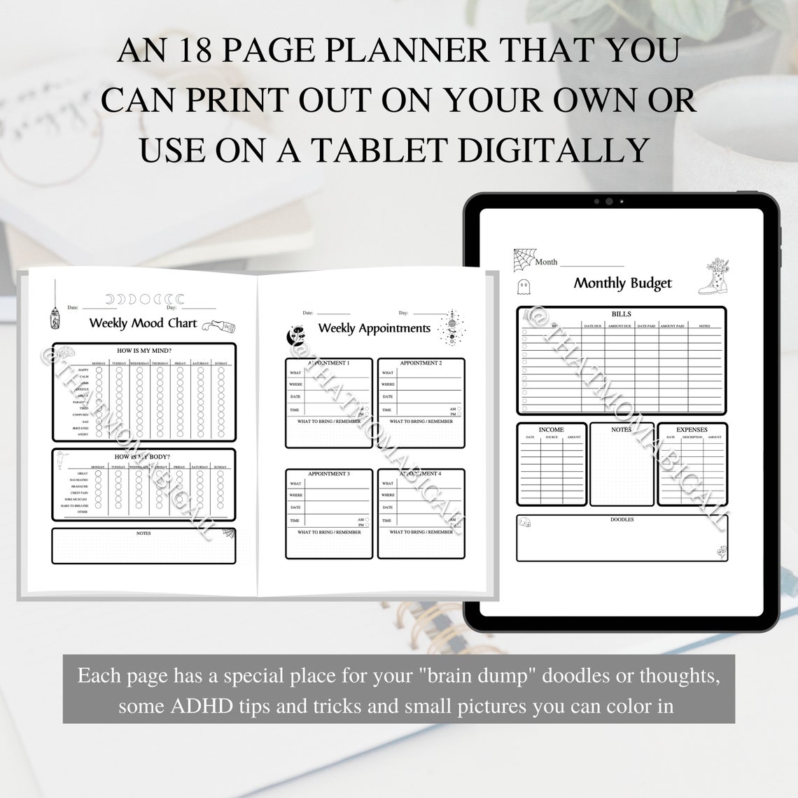 ADHD / Neurodivergent Planner, Cleaning Checklist, Calendar and ...
