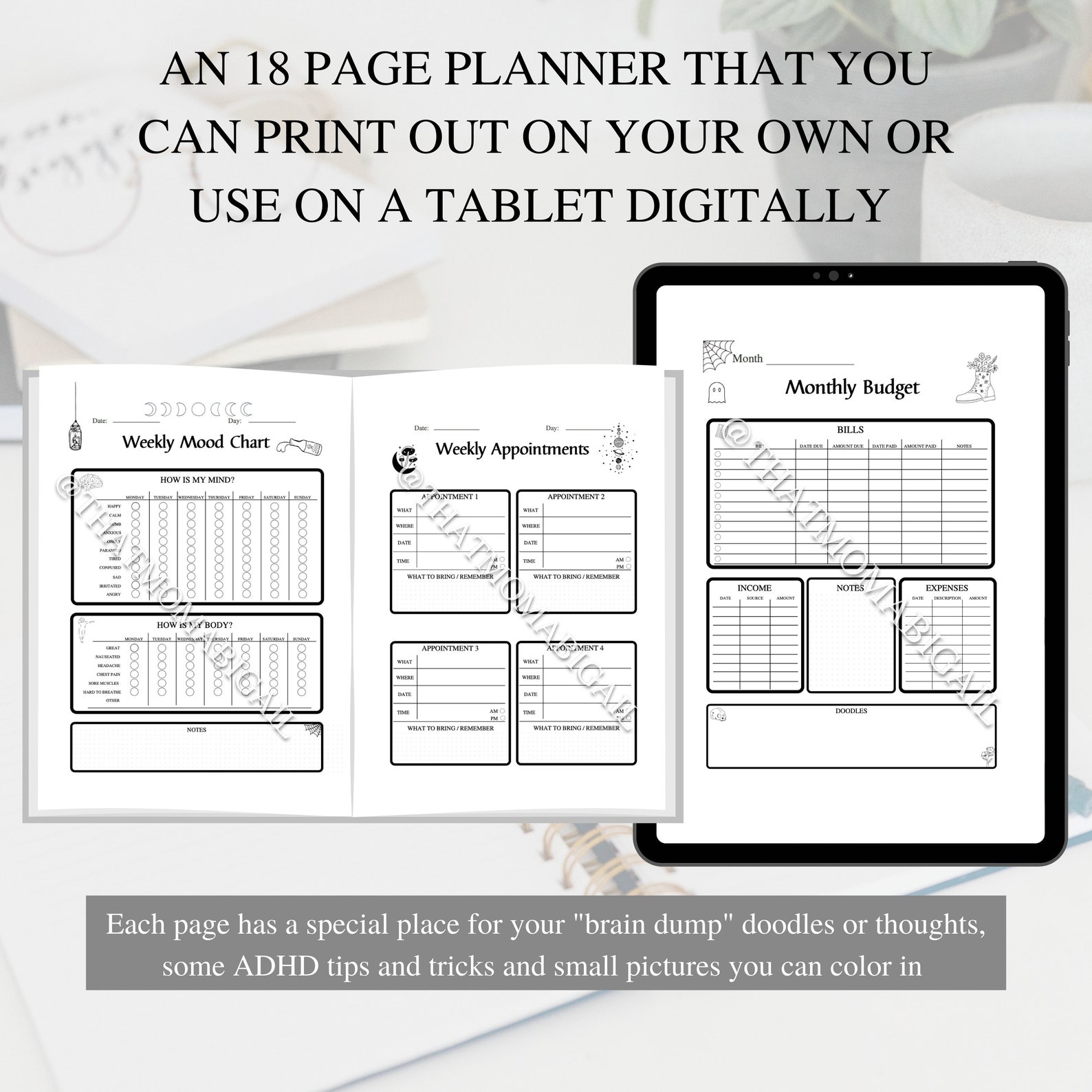 ADHD / Neurodivergent Planner, Cleaning Checklist, Calendar and ...