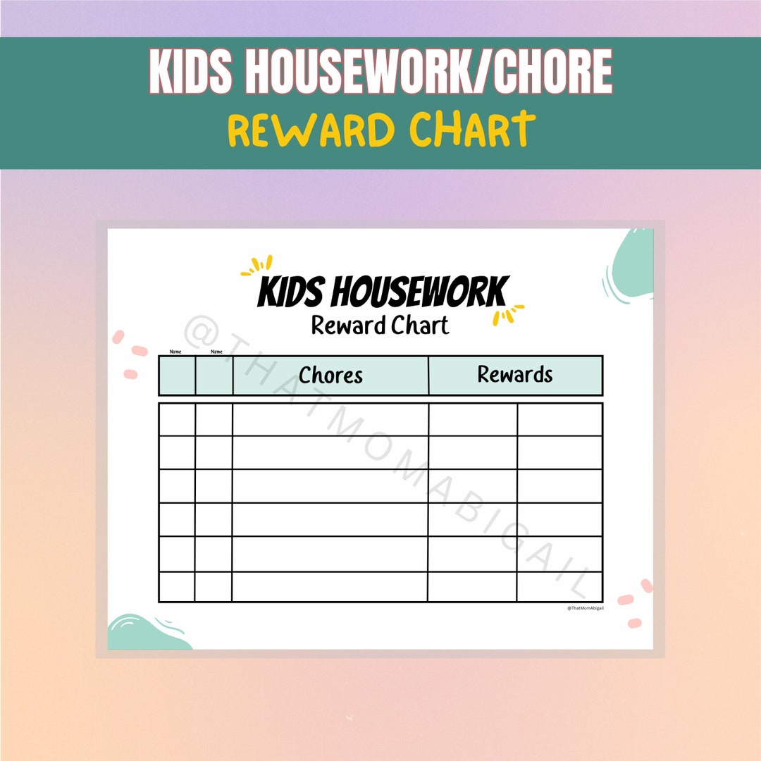 Kids Housework / Chore Reward Chart - Organization and Responsibility ...