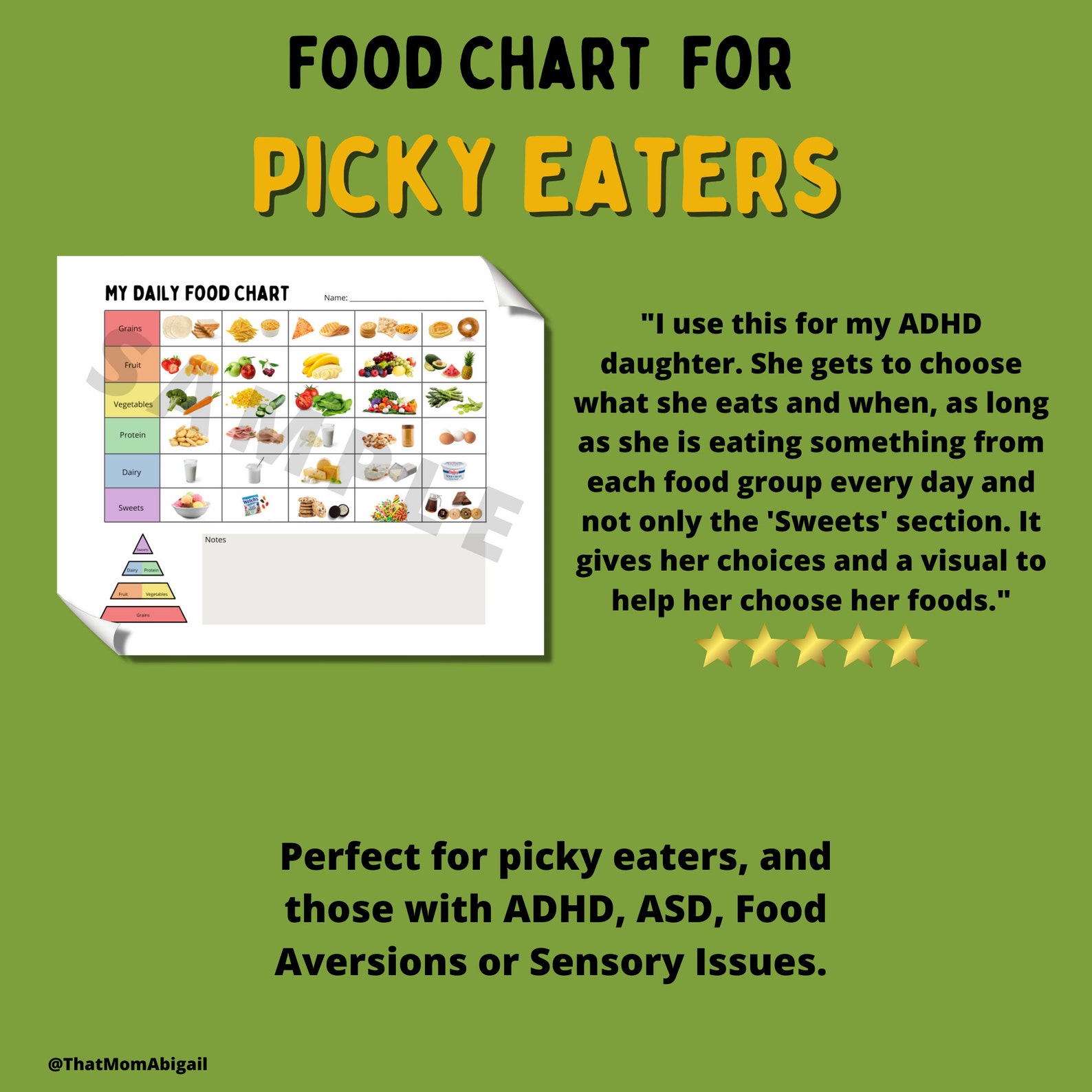 Picky Eater Daily Food Chart ADHD ASD Neurodivergent Kids - Etsy Ireland