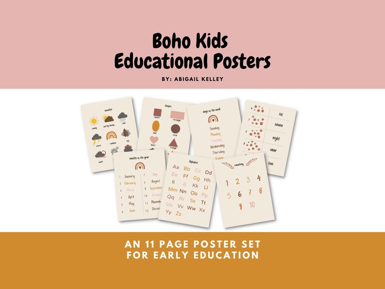 Boho Educational Poster Set for Play Room or Bedroom for Kids - Etsy