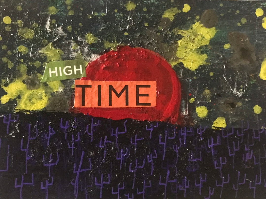 High Time Subversive Multimedia Collage Art Red Sun, Desert Sunset ...