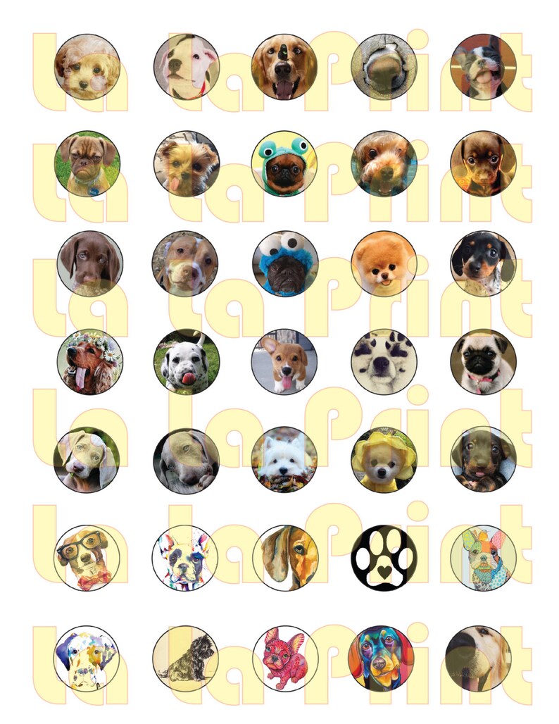 35 Dogs Puppies Digital Party Stickers Circles size | Etsy