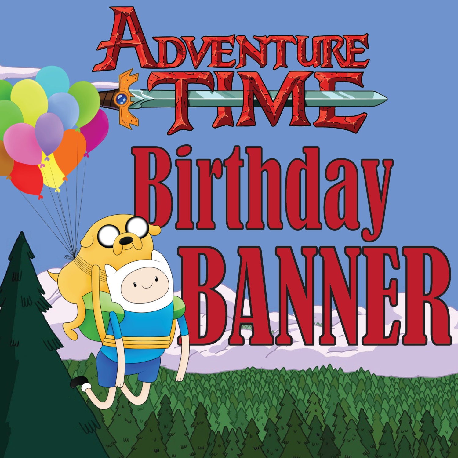Adventure Time Banner HAPPY BIRTHDAY Digital A4 | Etsy