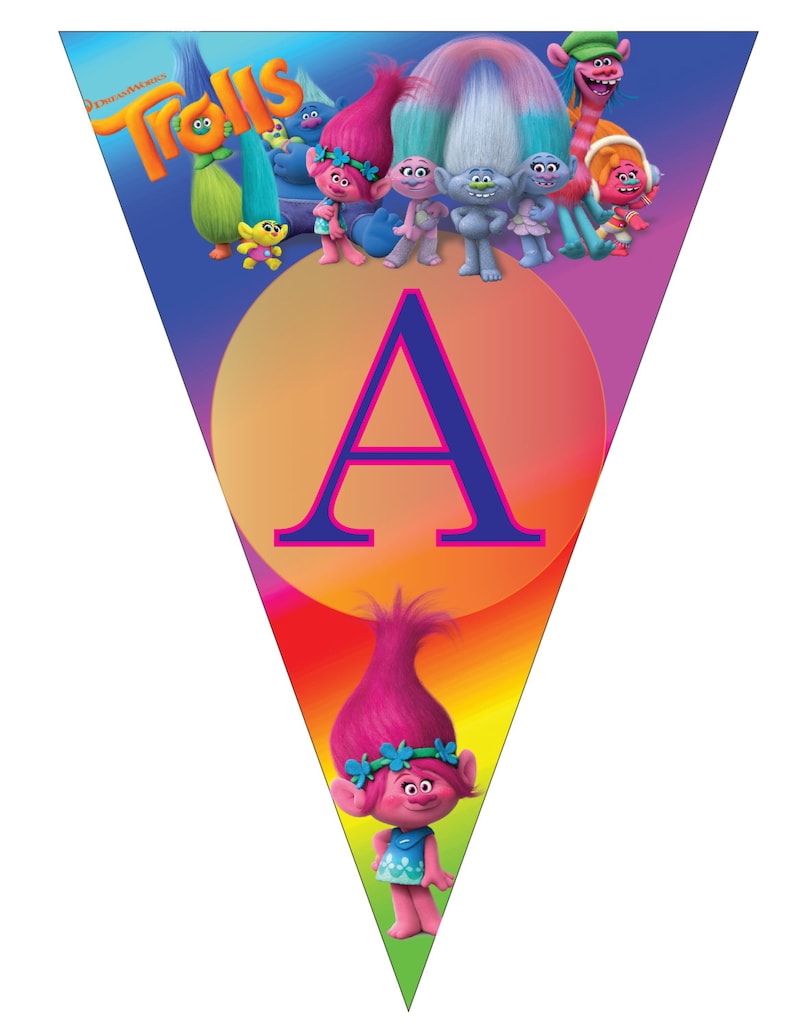 Trolls Party Banner HAPPY BIRTHDAY Digital A4 | Etsy