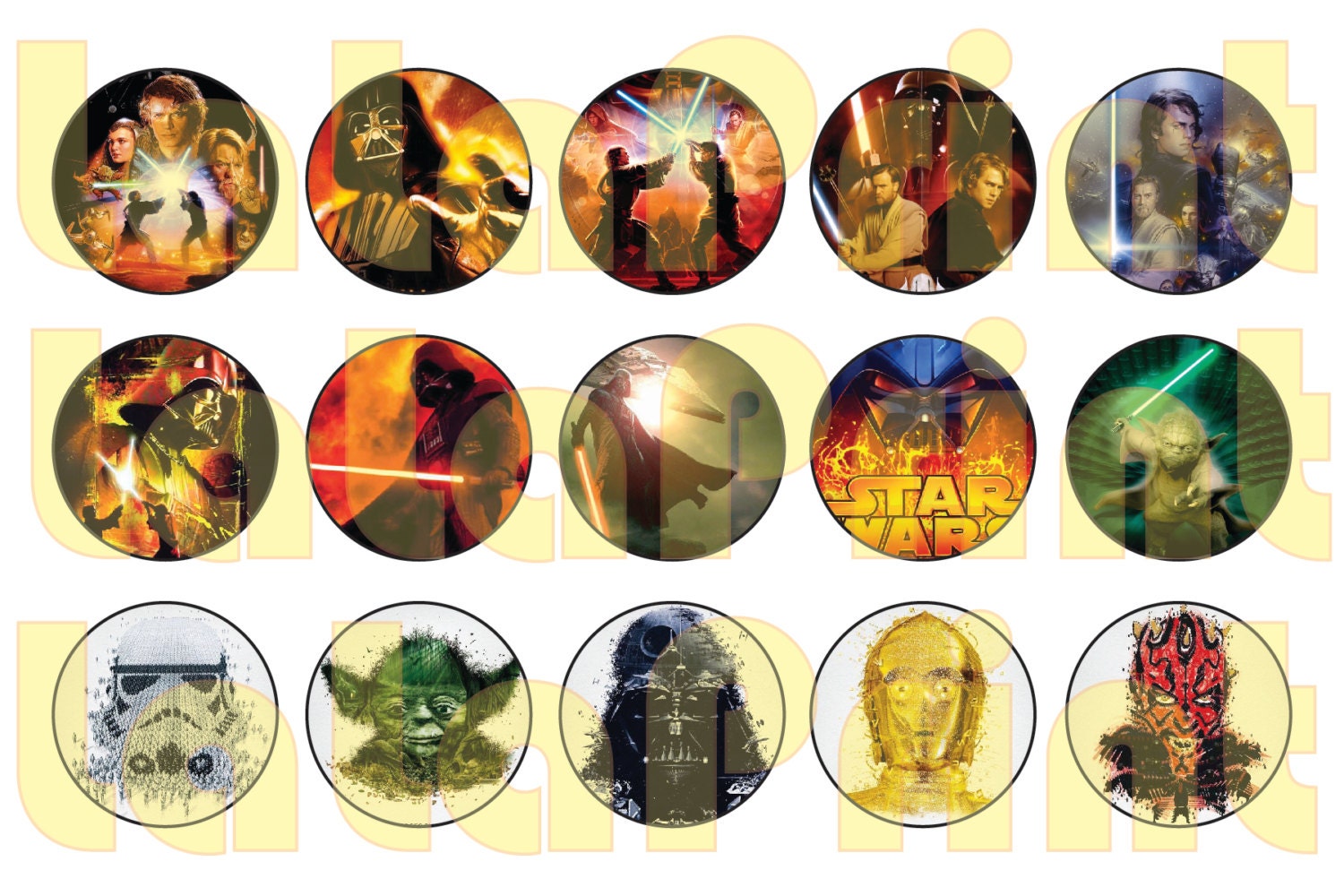 Star Wars 30 Digital partido pegatinas círculos tamaño | Etsy