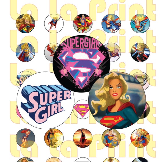 30 Supergirl Comics Digital Party Stickers Circles size | Etsy