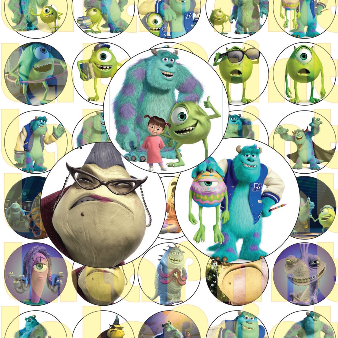 30 Monsters Inc Digital Party Stickers Circles size | Etsy