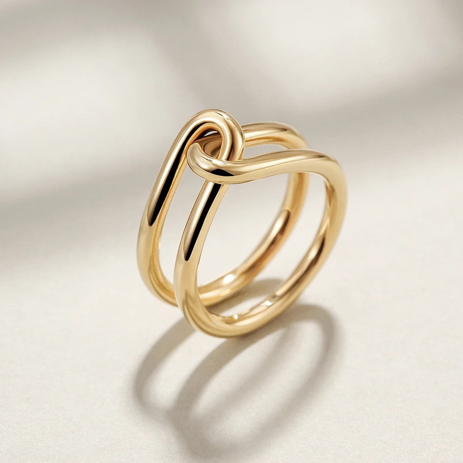 Gold Plated Ring in a Tubular Style Intertwined in a Knot - Etsy