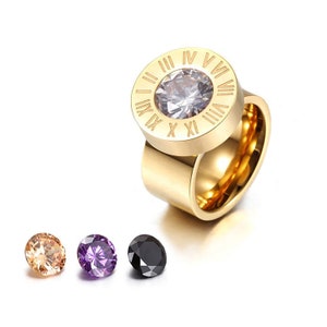 Roman Numeral Engraved Ring in Yellow Gold Finish With Four ...