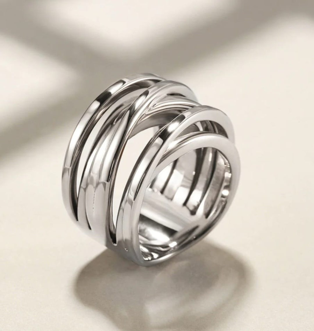 Elegant Multistrand Crossover Style Statement Ring in White Gold ...
