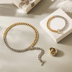 Gold Two Tone Chunky Link Chain Lariat Necklace - Etsy