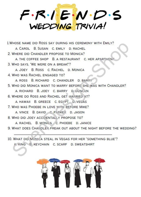 Printable F.R.I.E.N.D.S. Bridal Shower/wedding Trivia Game / - Etsy