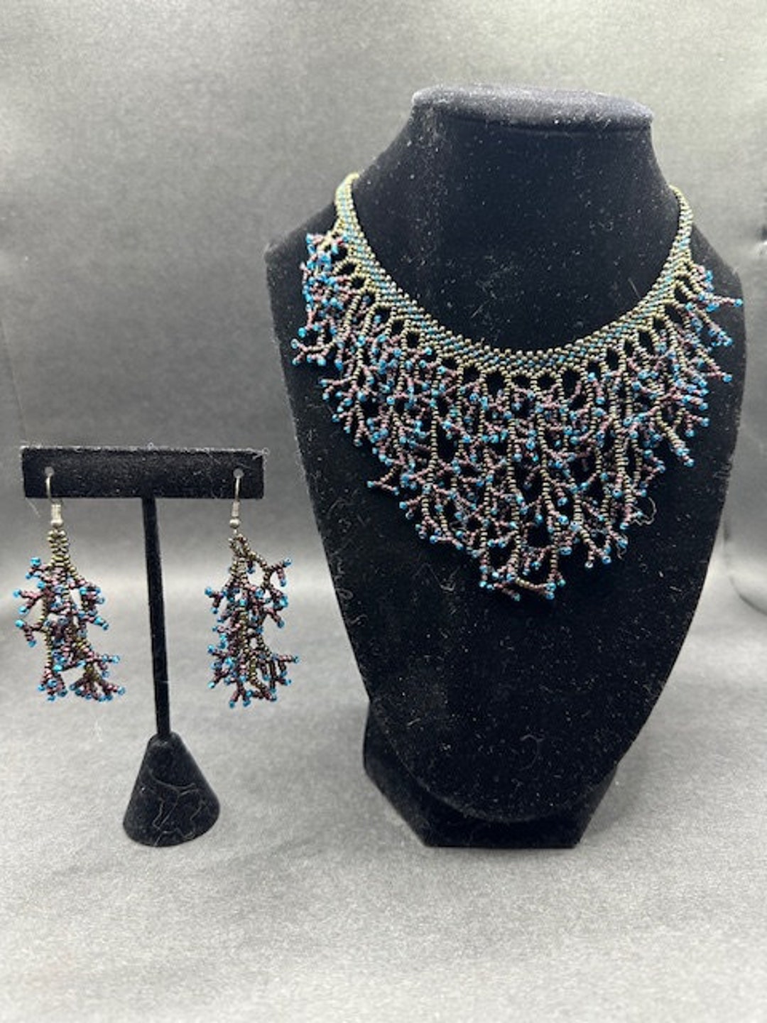 Handmade Beaded Design Necklace and Earrings Set - Etsy