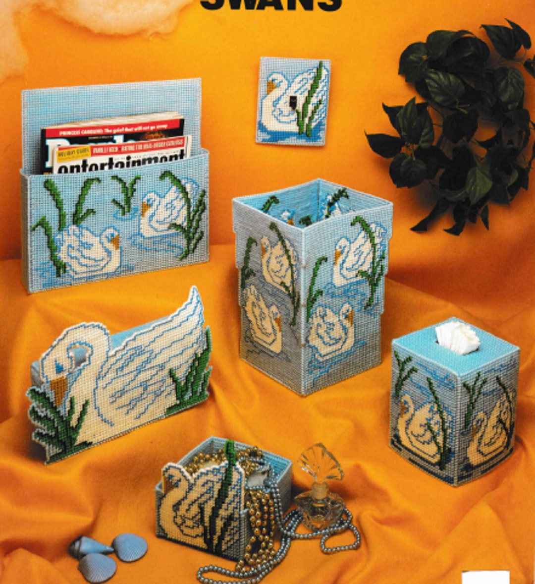 SALE! Vintage Plastic Canvas Patterns PDF Tissue Box Cover, Swans ...
