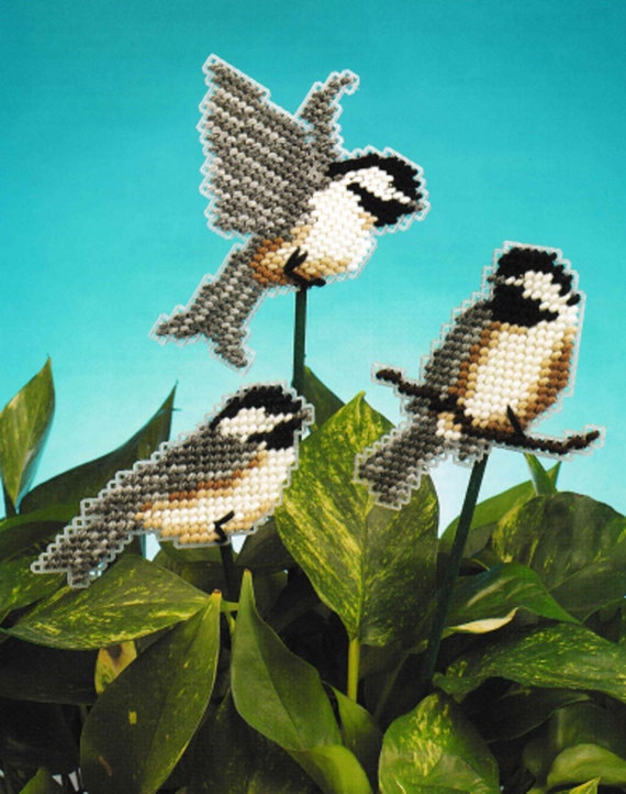 Vintage Plastic Canvas Patterns PDF Bird Plant Picks Craft - Etsy