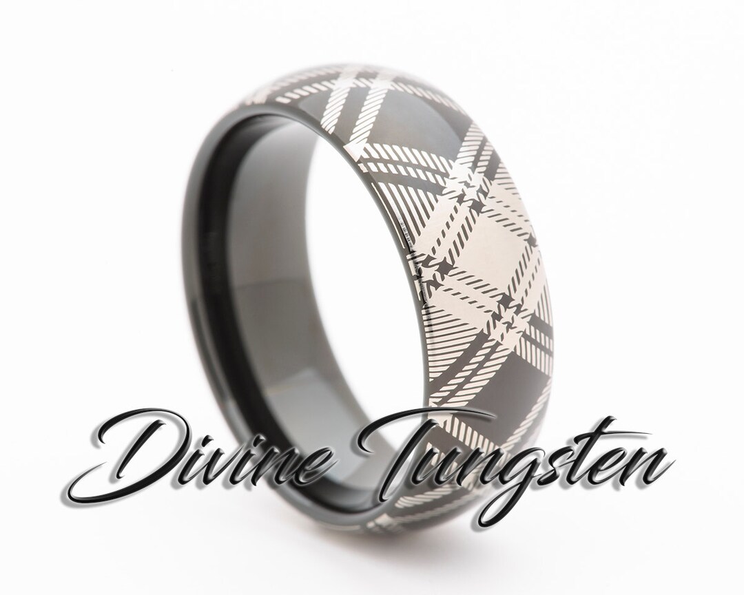 Plaid Diamonds Clothing Pattern Tungsten Carbide Wedding Band 8mm Black ...