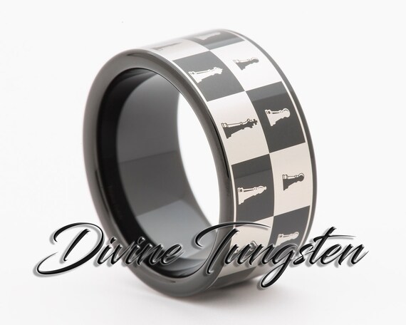 Chess Board Mens and Womens Tungsten Carbide Wedding Band 11mm - Etsy