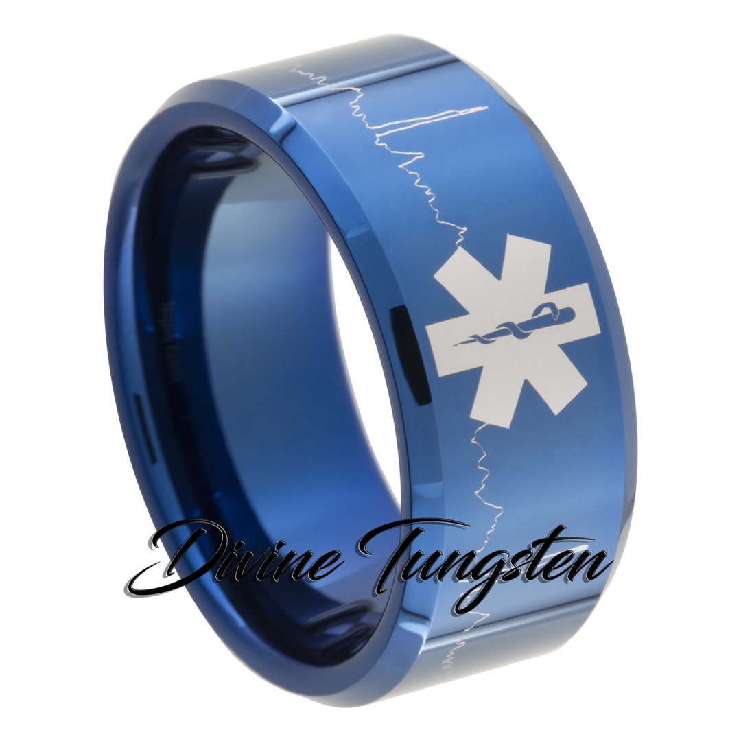 Medical Caduceus Sinus Rythm Men and Women Tungsten Carbide Wedding ...