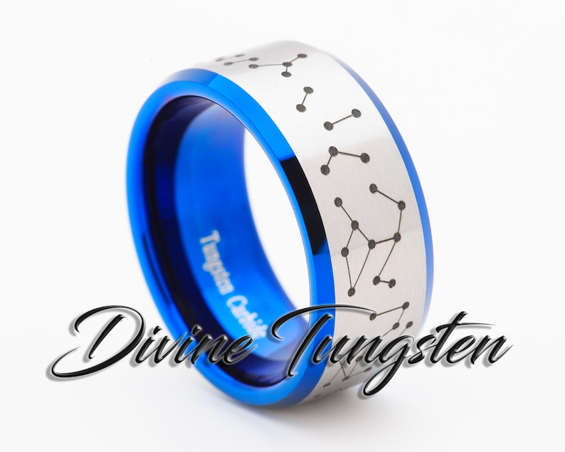 Mens Tungsten Wedding Band 10mm Black Beveled Brushed Finished Stargate ...