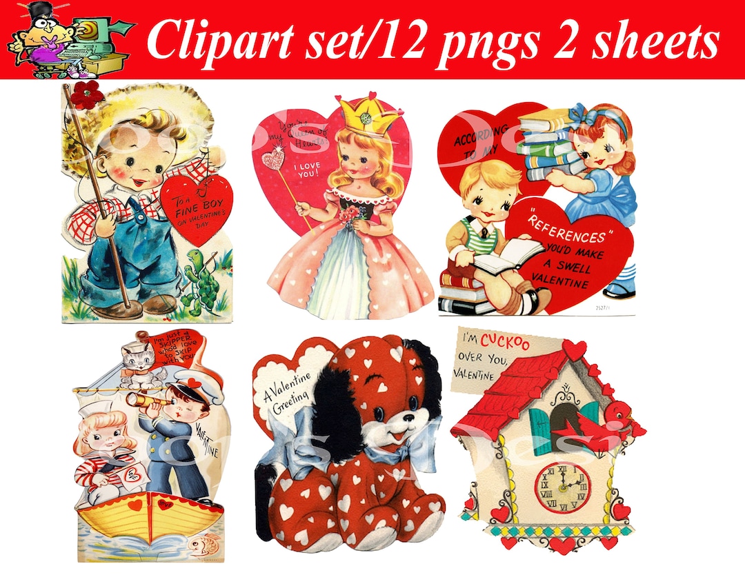 Vintage Valentines PNG Clipart, Vintage Clip Art Retro Images, Digital ...