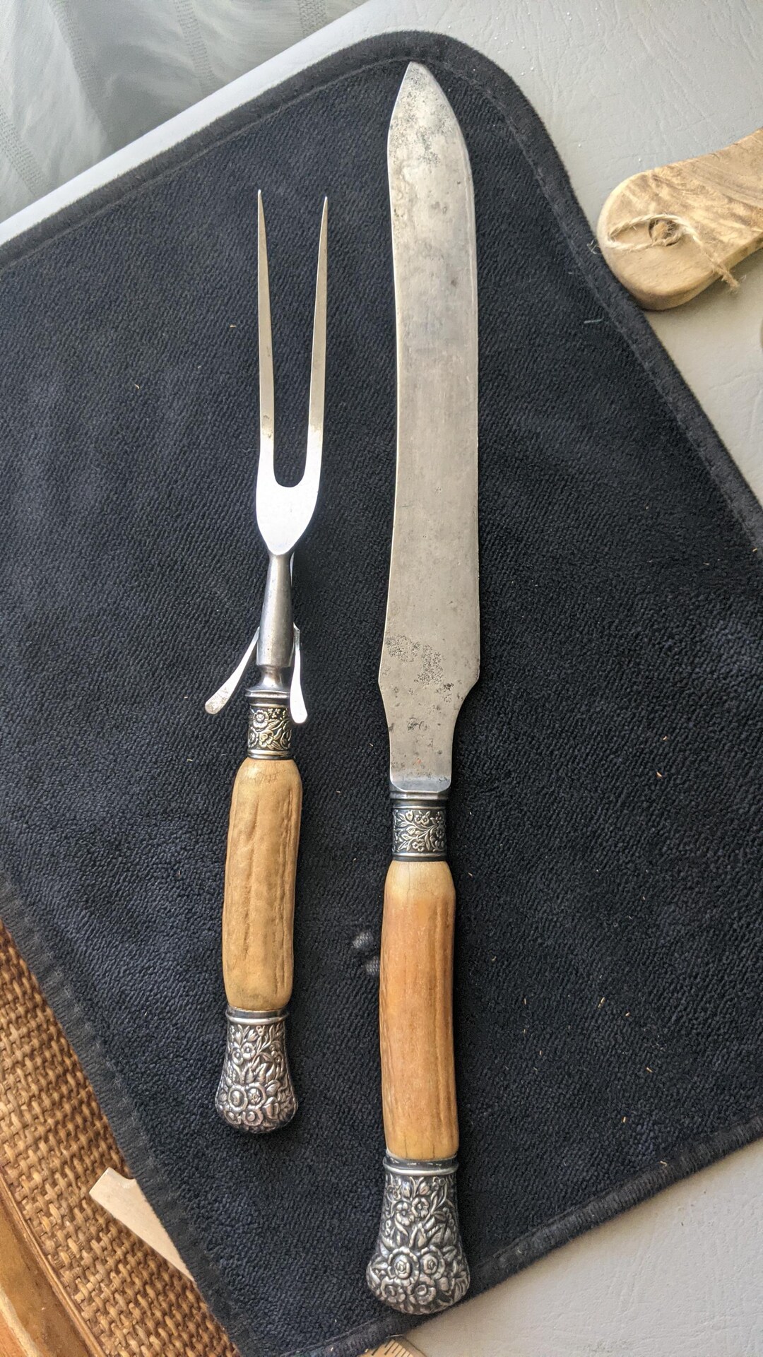 Vintage Silver Antique Carving Set Landers Frary Clark Stag Handle 2 ...