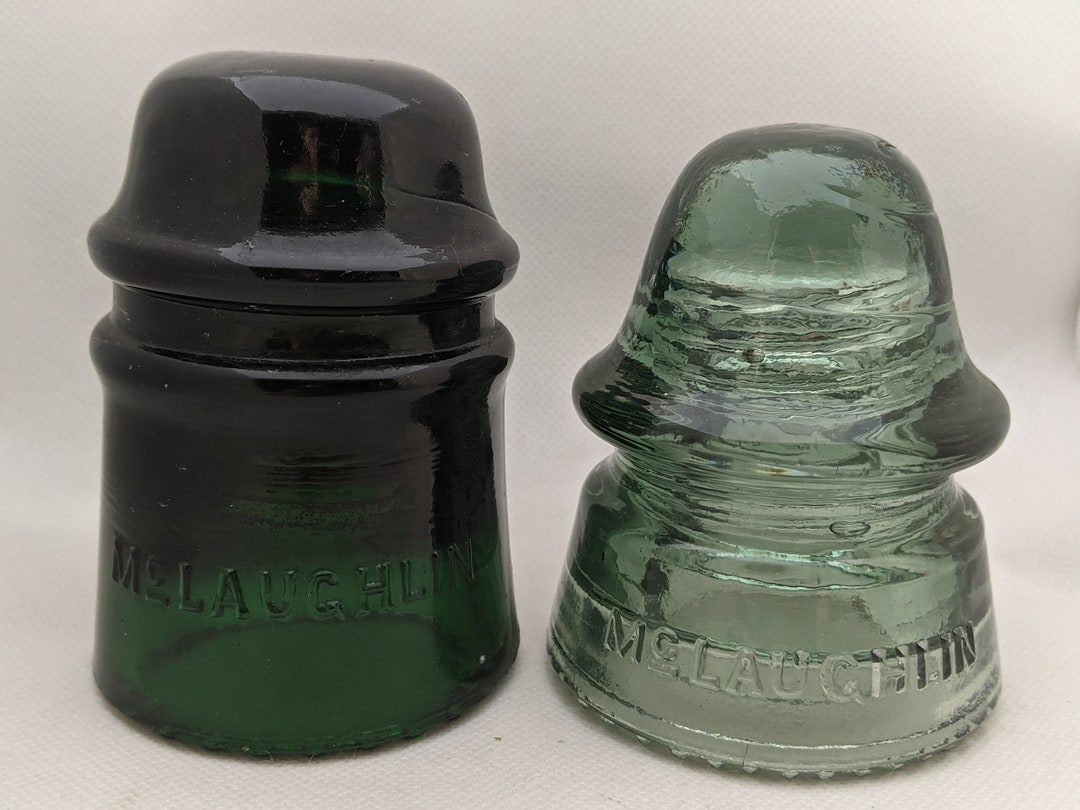 CD 121 and 160 Mclaughlin Antique Glass Insulators Green and Sage Green ...