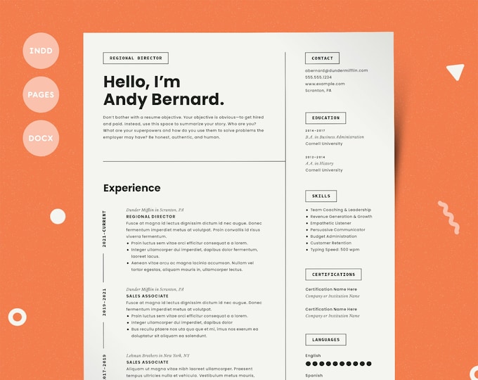 Resume Template Apple Pages & Word 1 Page, 2 Page, and 3 Page | Modern ...