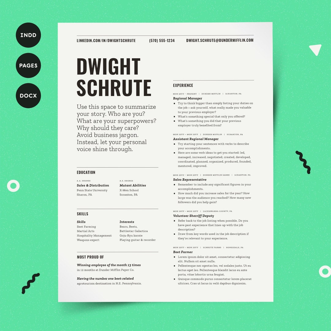 Modern Resume Template | Pages, Word, Indesign (digital Download) - Etsy