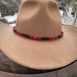 Black & Red Round Beaded Hatband, Indigenous Beaded Round Necklace - Etsy
