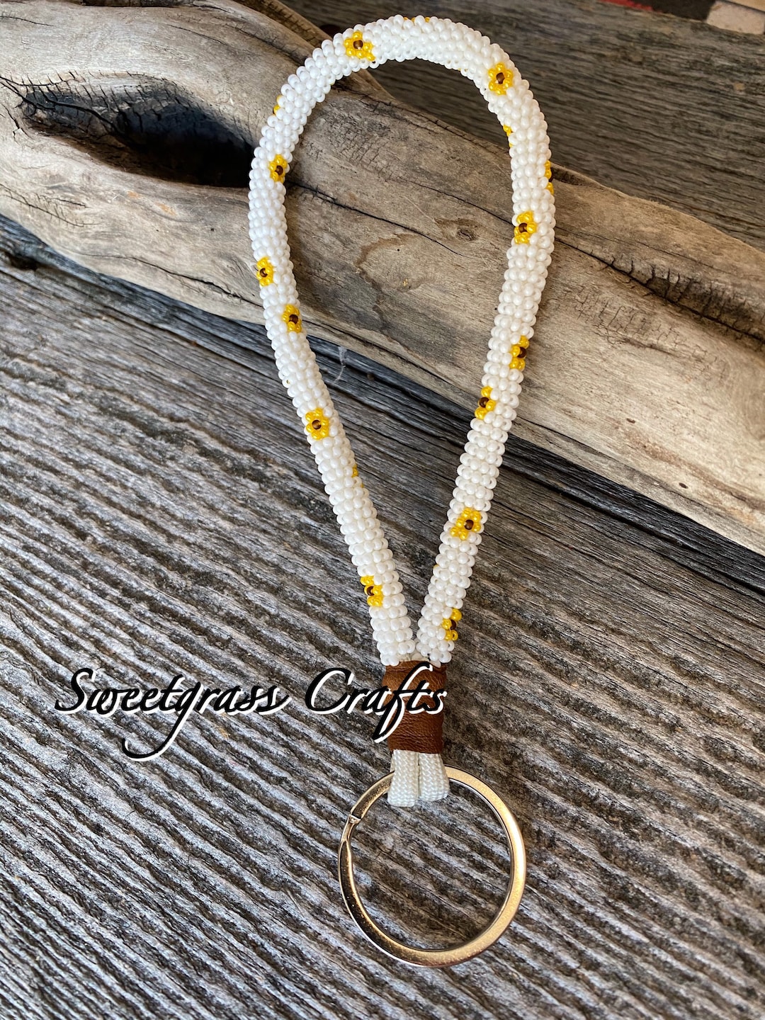 Beaded Sunflower Key Chain, 8” Wristlet Beaded Keychain, Beaded ...