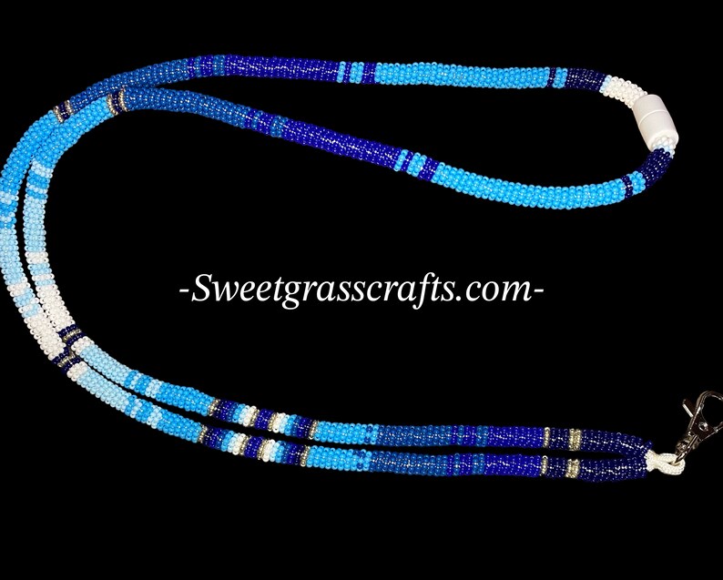 Beaded Blue & White Lanyard, Safety Lanyard, Breakaway Lanyard, Beaded ...