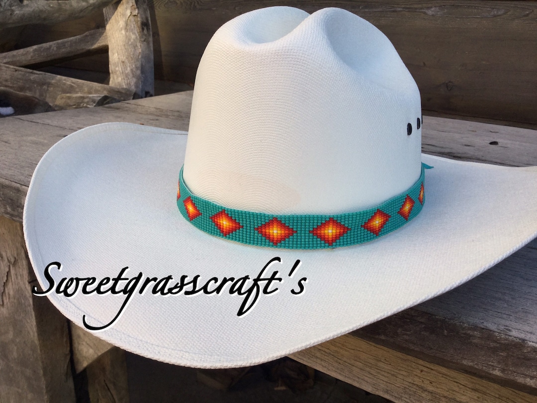 Beaded Turquoise Cowboy Hat Band, Native American Beaded Diamond Cowboy ...