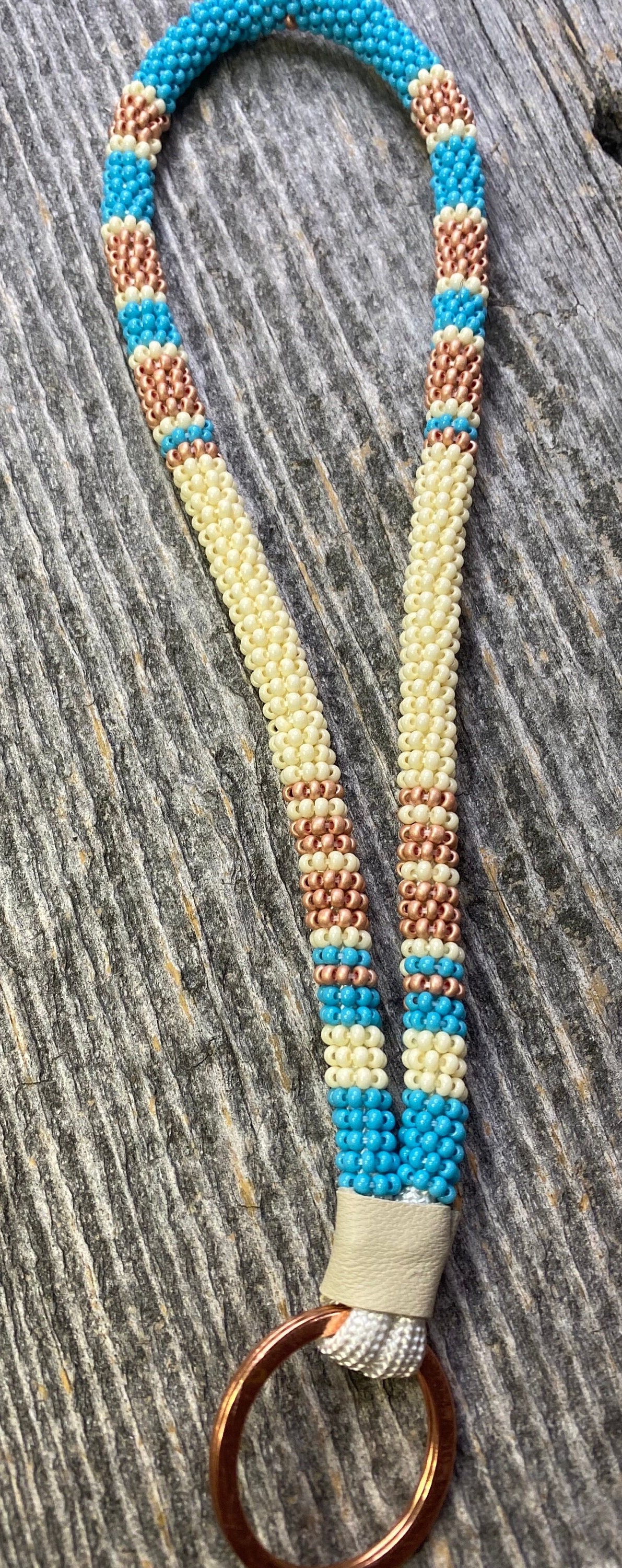 Copper Turquoise Blue or Turquoise Green Key Chain, 8” Wristlet Beaded ...