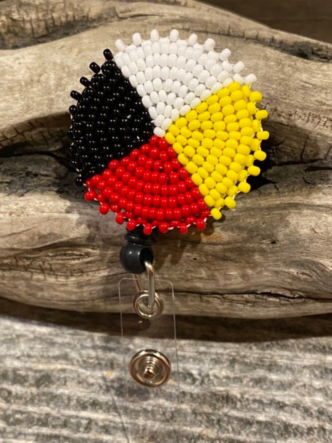 Beaded Medicine Wheel Badge Reel, Native American Beaded Badge Holder ...