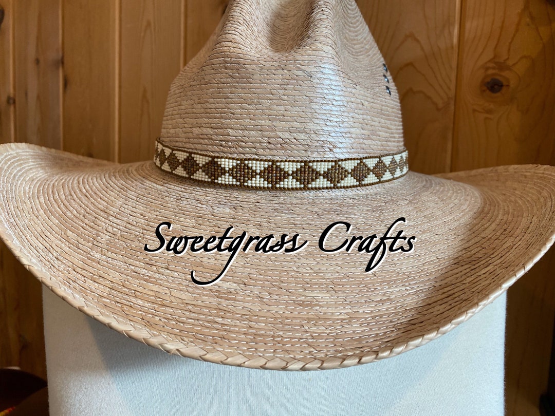 Beaded Diamond Cowboy Hat Band, Native American Beaded Brown Cowboy Hat ...