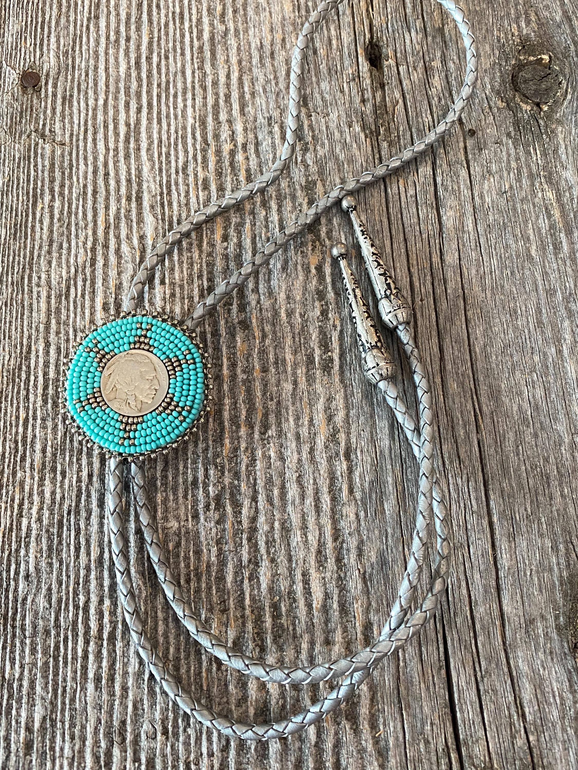 Unisex Beaded Buffalo Nickel Bolo Tie, Western String Tie - Etsy