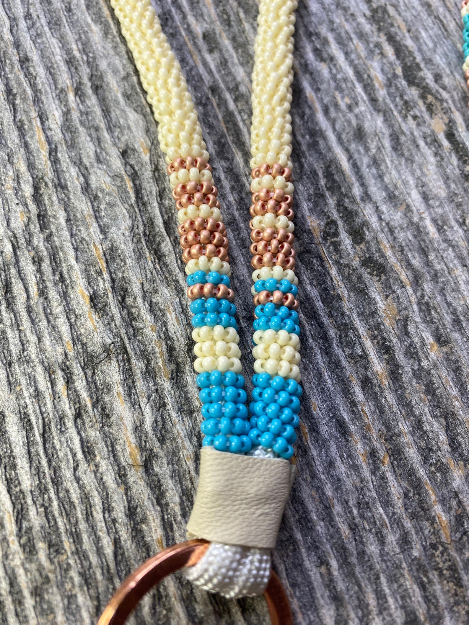 Copper Turquoise Blue or Turquoise Green Key Chain, 8” Wristlet Beaded ...