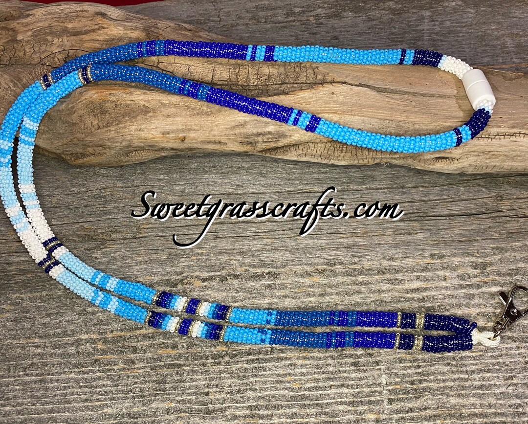 Beaded Blue & White Lanyard, Safety Lanyard, Breakaway Lanyard, Beaded ...