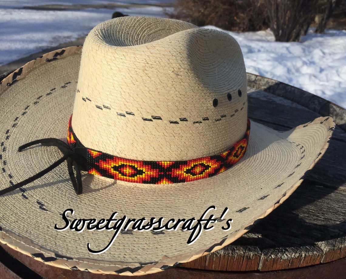 Beaded black Cowboy Hat band black & red hatband Native | Etsy