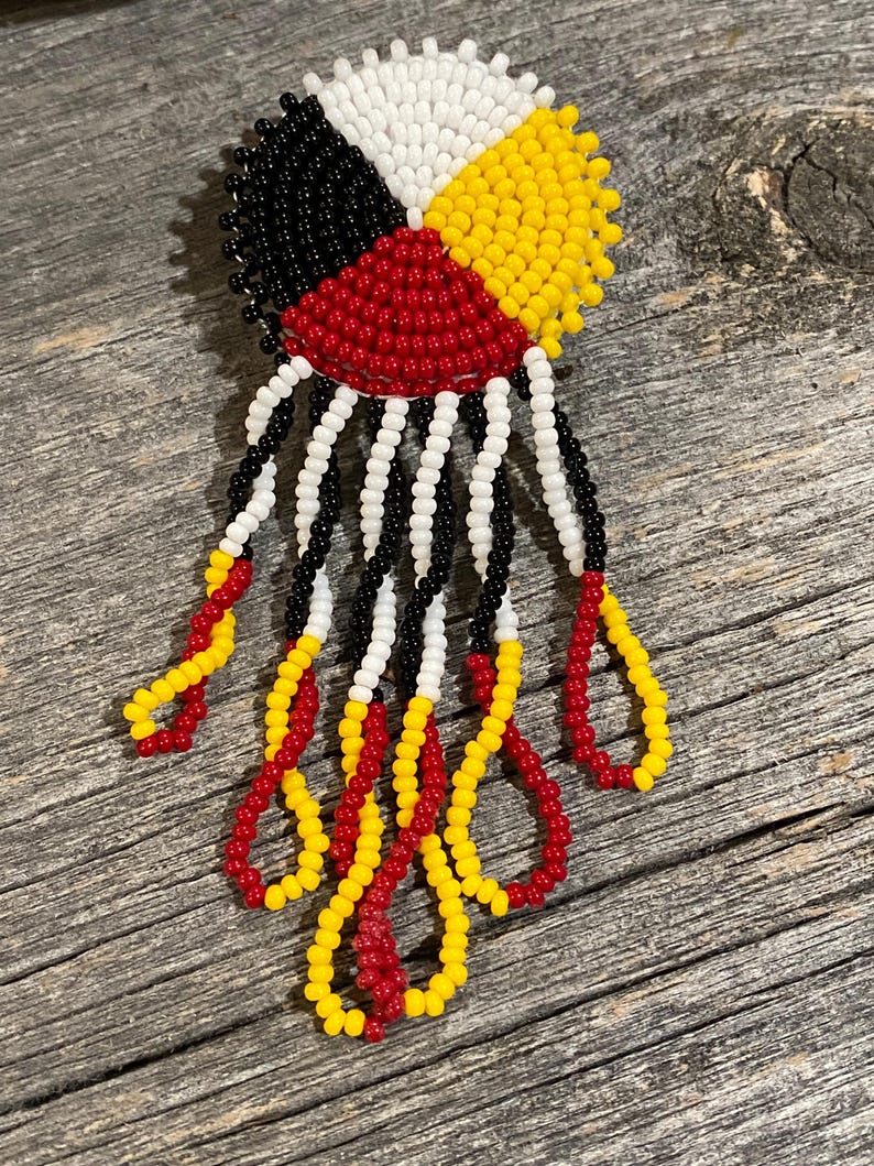 Beaded Medicine Wheel Lapel Pin, Indigenous First Nation Beaded Pin - Etsy