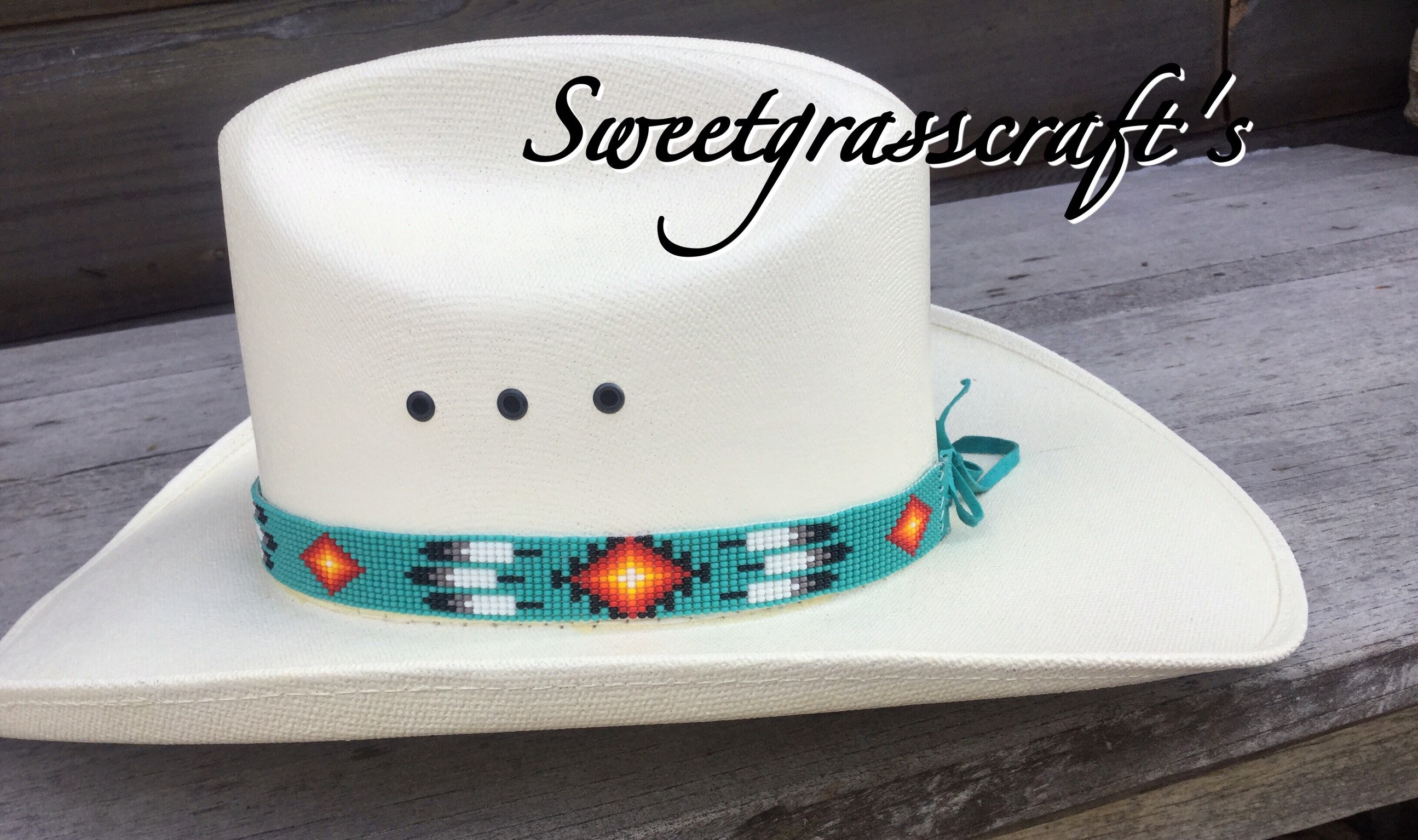 Beaded Turquoise Cowboy Hat Band, Native American Beaded Feather Cowboy ...