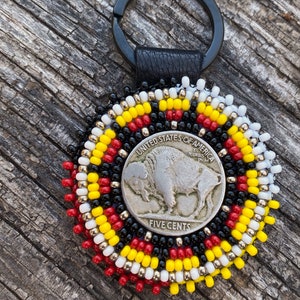 Beaded Native Keychain, Beaded Native Key Chain, Buffalo Nickel ...