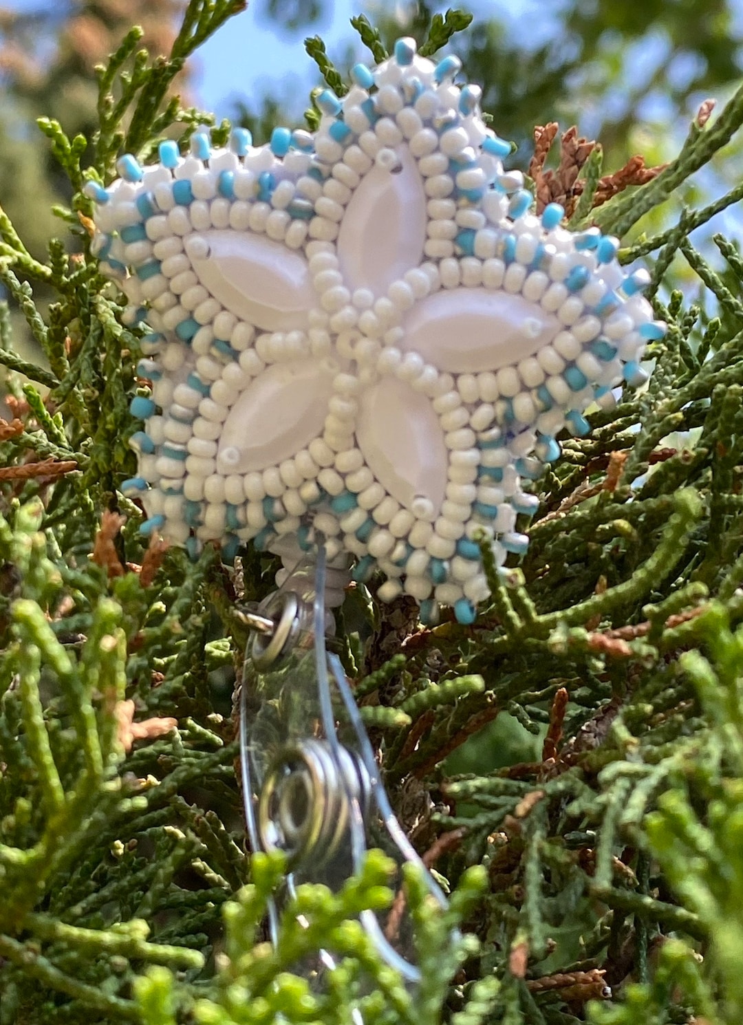 Beaded White Badge Reel, Native American Beaded Badge Holder ...